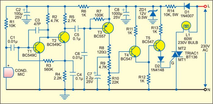 Sound Operated Lamp Switch | Detailed Circuit Diagram Available