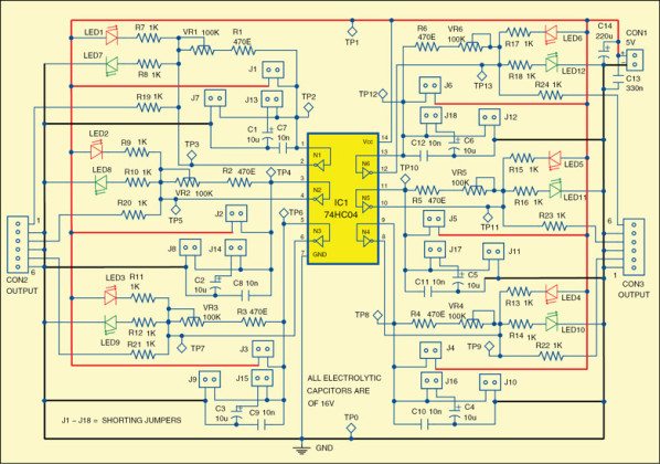 Simple Tester for 74xx04 and 74xx14 ICs