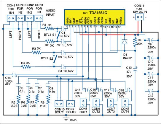 4 Channel Multi Mode Audio Amplifier | Circuit Diagram Available