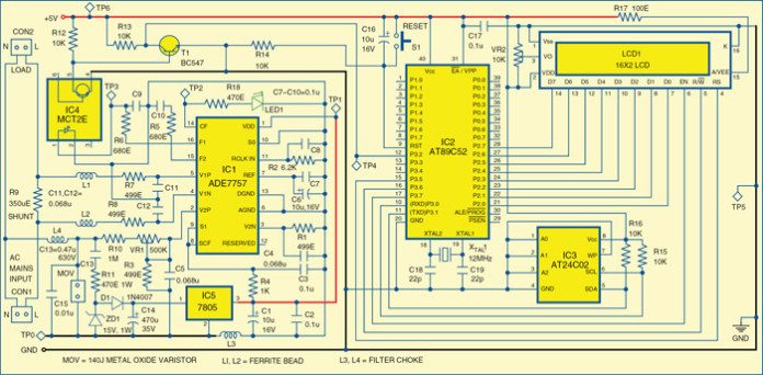 Digital Power Meter Circuit Diagram Single Phase Digital Ene