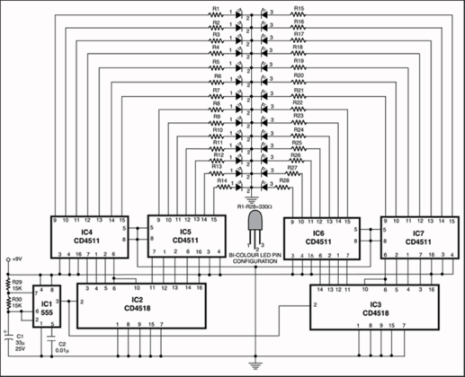 DIY Bi-Colour LED Dancing Light Circuit with 555 Timer