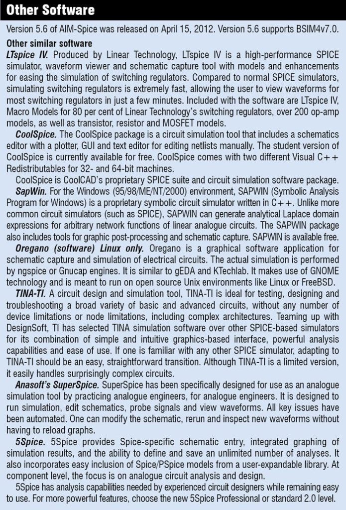 AIM-Spice: For All Your Analogue Simulation Needs