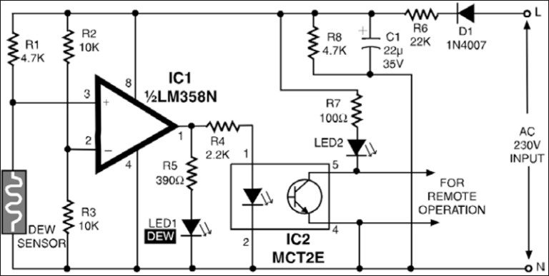 Tiny Dew Sensor | Electronic Circuit Diagram With Explanation