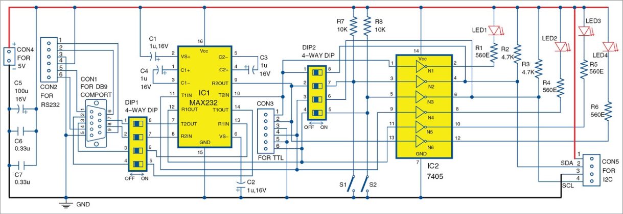 Configurable RS232 To TTL To I2C Adaptor | Full Electronics Project