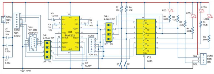 Configurable RS232 To TTL To I2C Adaptor | Full Electronics Project