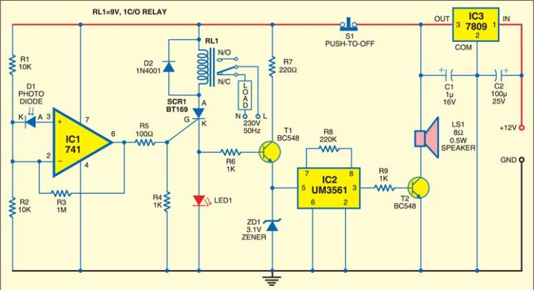 Photodiode Based Fire Detector | Detailed Circuit Diagram Available