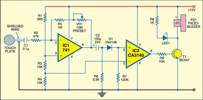 Touch Sensitive Alarm | Detailed Circuit DIagram Available