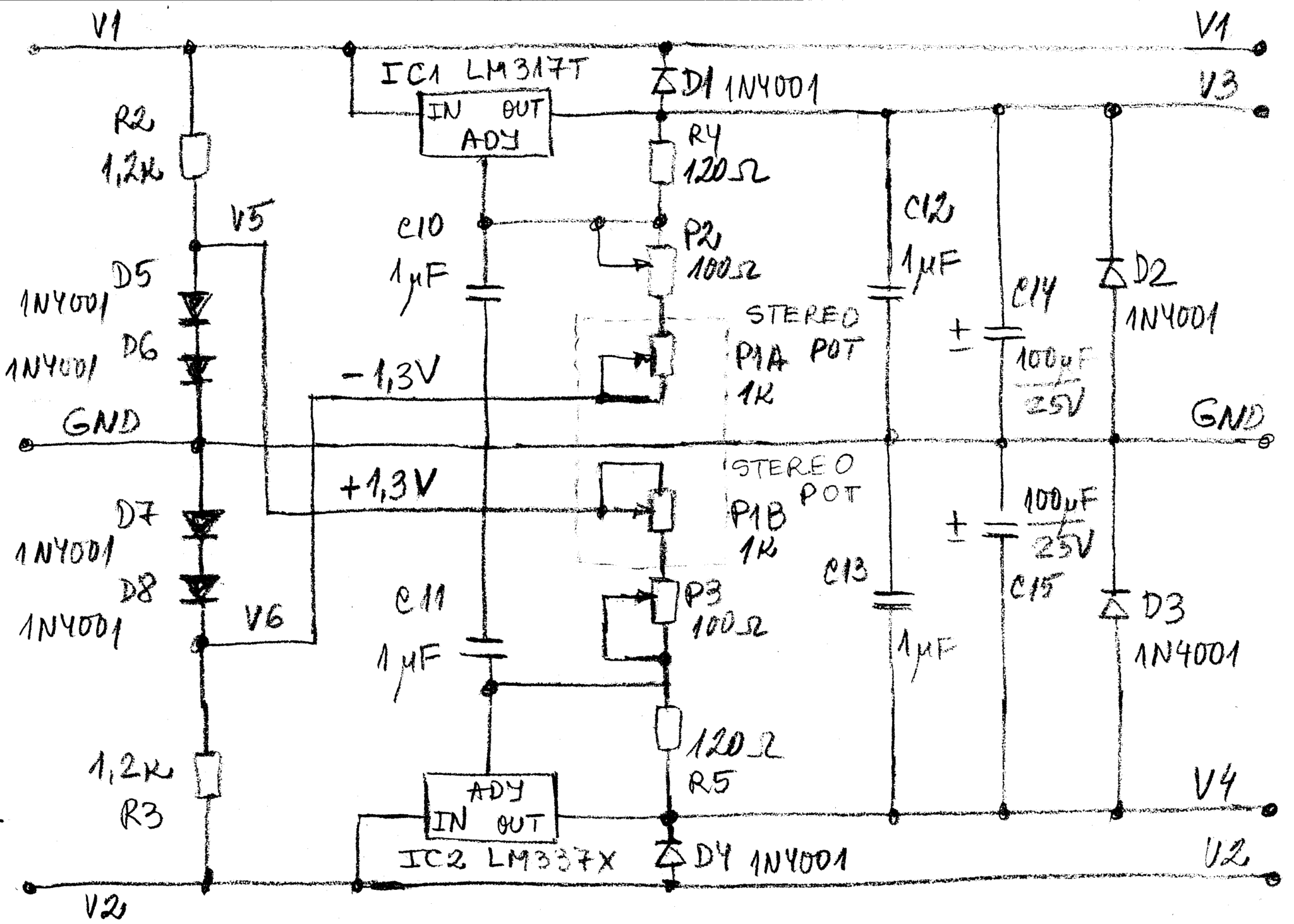 Bipolar Power Supply Controllable with Stereo Potentiometer