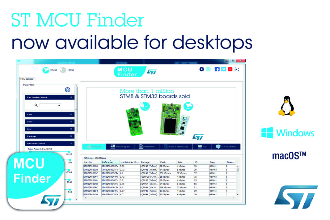 STM MCU Finder for PC Connects Conveniently to STM32 & STM8