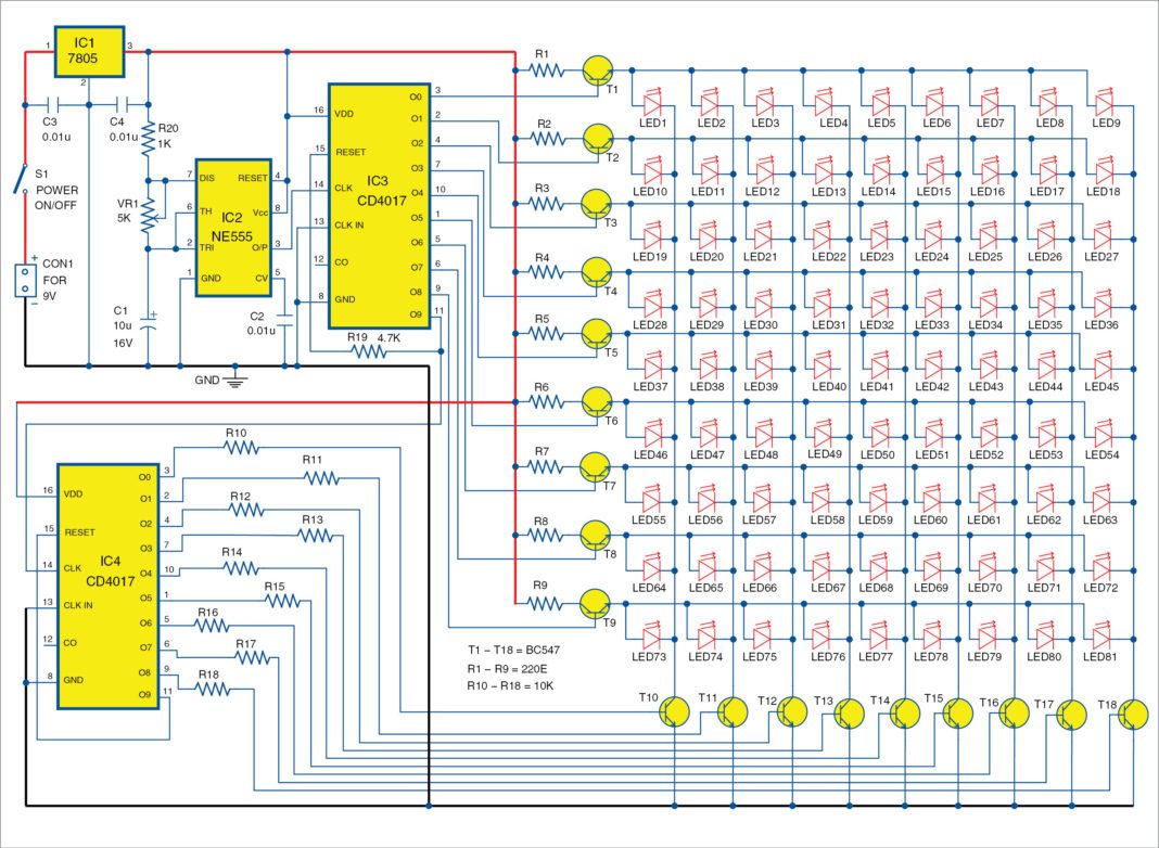 CD4017 Based LED Light | 81 LED Chaser Light Full Project
