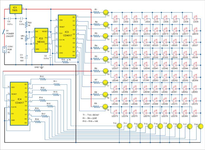 CD4017 Based LED Light | 81 LED Chaser Light Full Project