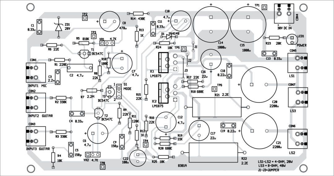 Simple Two Channel Amplifier For Microphone And Guitars