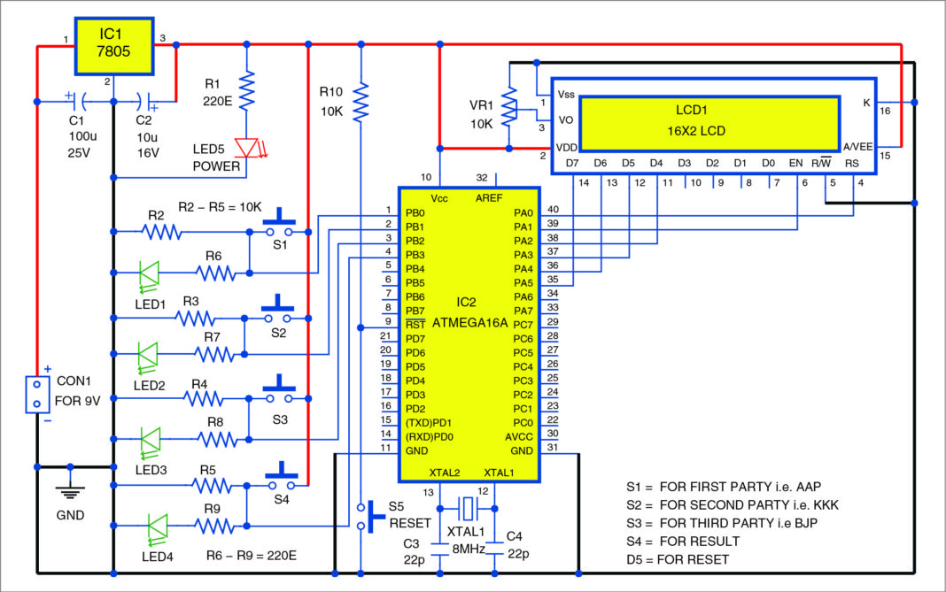 Voting machine using AVR microcontroller | Full Electronics Project
