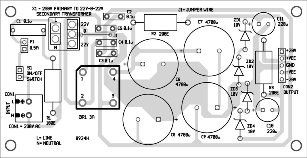 30W Audio Amplifier Using NE5534 & Darlington Transistors