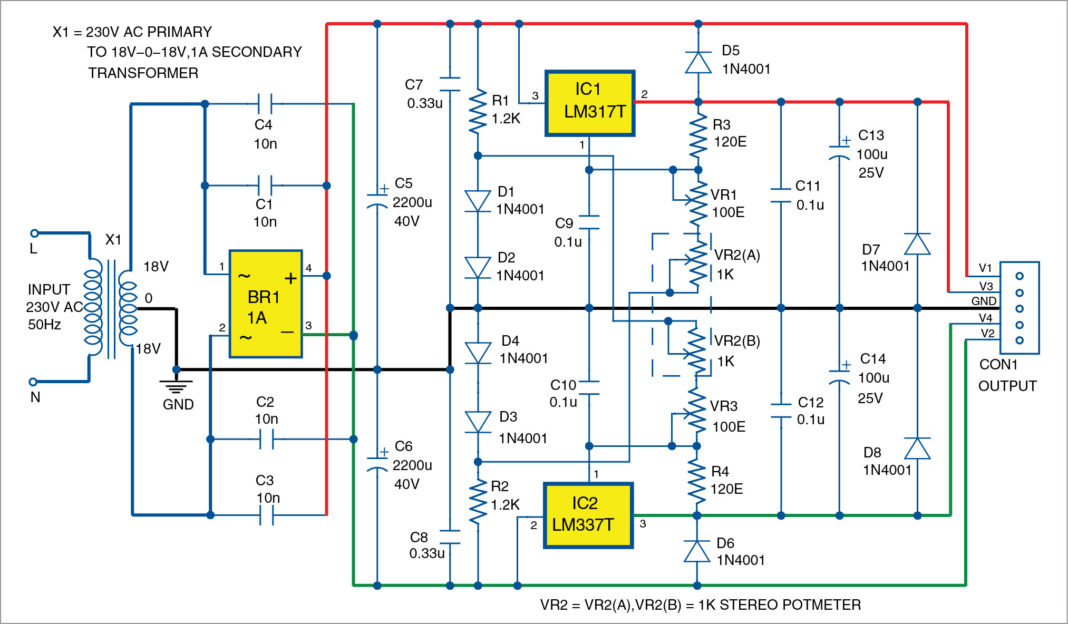Bipolar Power Supply With Adjustable Regulators | Electronics Project
