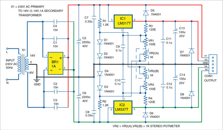 Bipolar Power Supply With Adjustable Regulators | Electronics Project