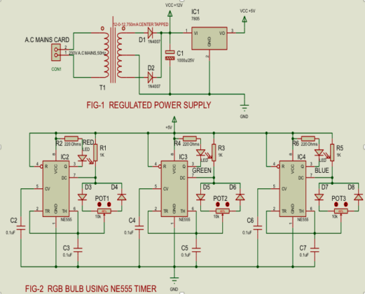 RGB BULB Using NE555 Timer | Prototype Circuit