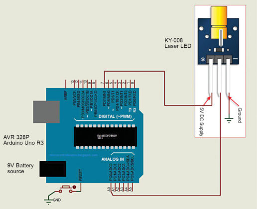 Interfacing a KY-008 Laser LED module with Arduino | Full Electronics Project