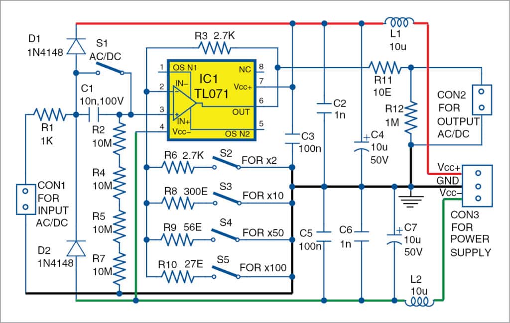 Active Probe With High Input Impedance And Selectable Gain | DIY