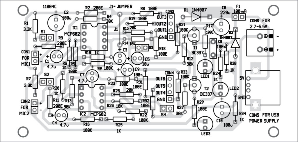 Dual Microphone Preamplifier For ADC, MCU & Arduino