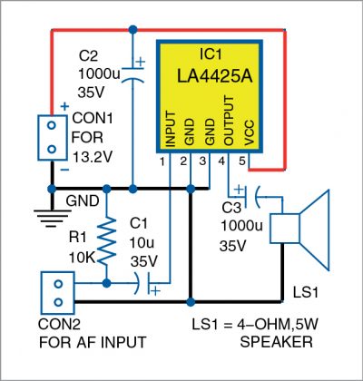 Mono AF Amplifier | Simple 5W Mono Audio Amplifier Circuit
