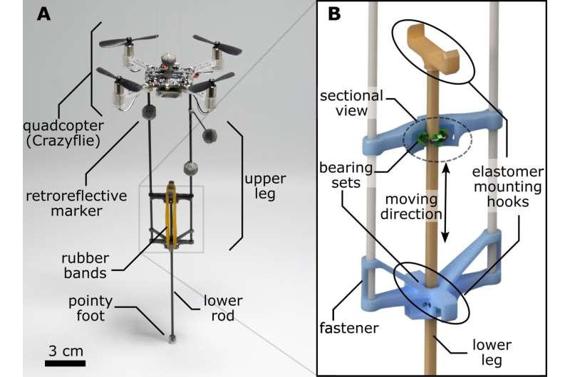 Hopping Robot With Telescopic Leg Beneath A Quadcopter
