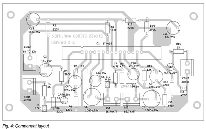 STK435 based Stereo Amplifier Circuit and PCB Design