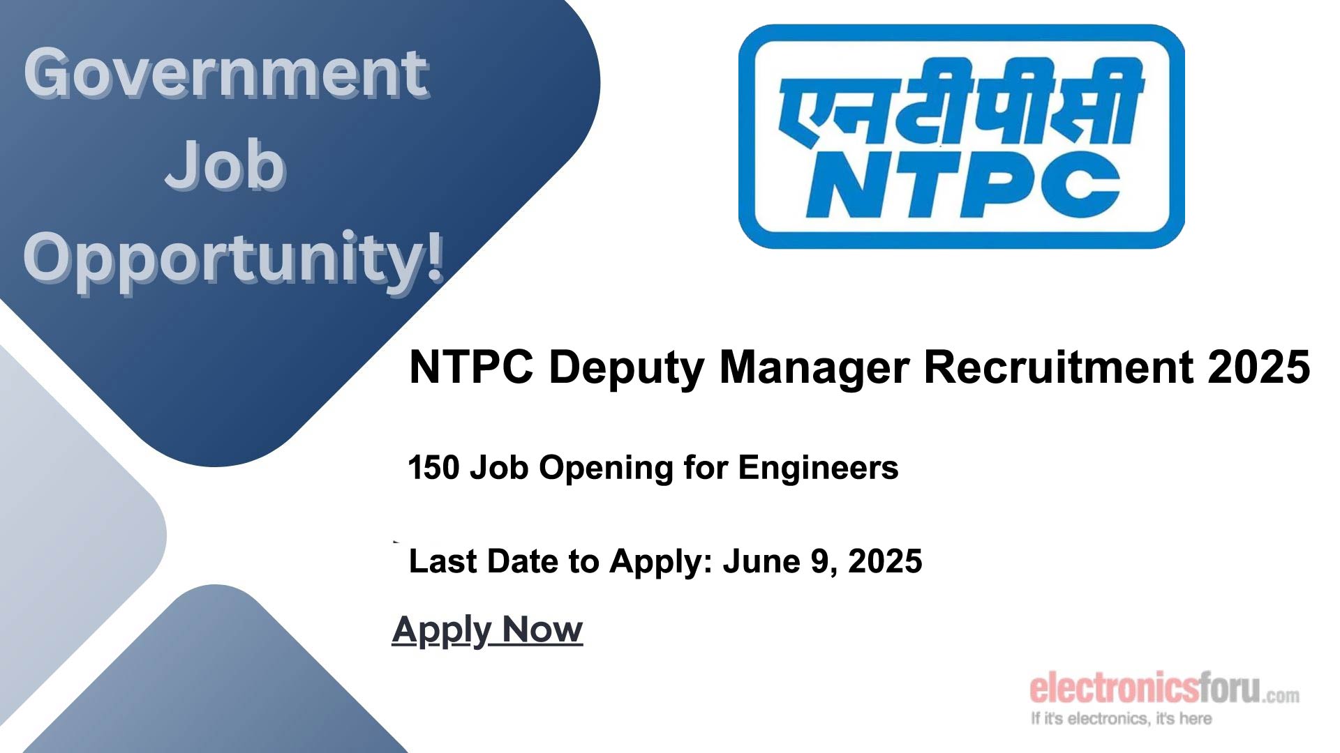 NTPC Recruitment 2025 - 150 Vacancy - Deputy Manager